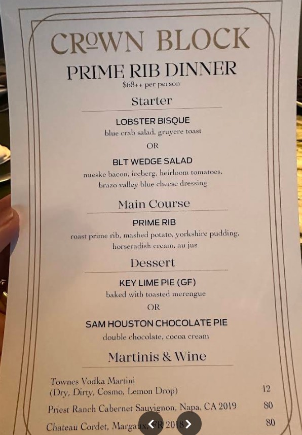 Crown Block Restaurant Menu | Fine Dining in Dallas, TX